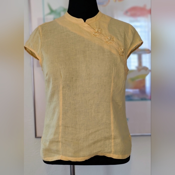 mercer & madison | Tops | Cheongsam Yellow Linen Top Medium | Poshmark